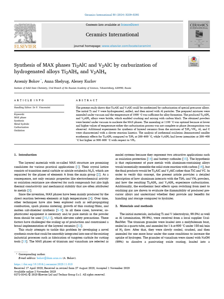Synthesis of MAX Phases Ti2AlC and V2AlC by Carburization of ...