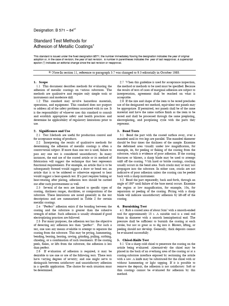 ASTM B571 Adhesion Test | PDF | Fracture | Adhesion