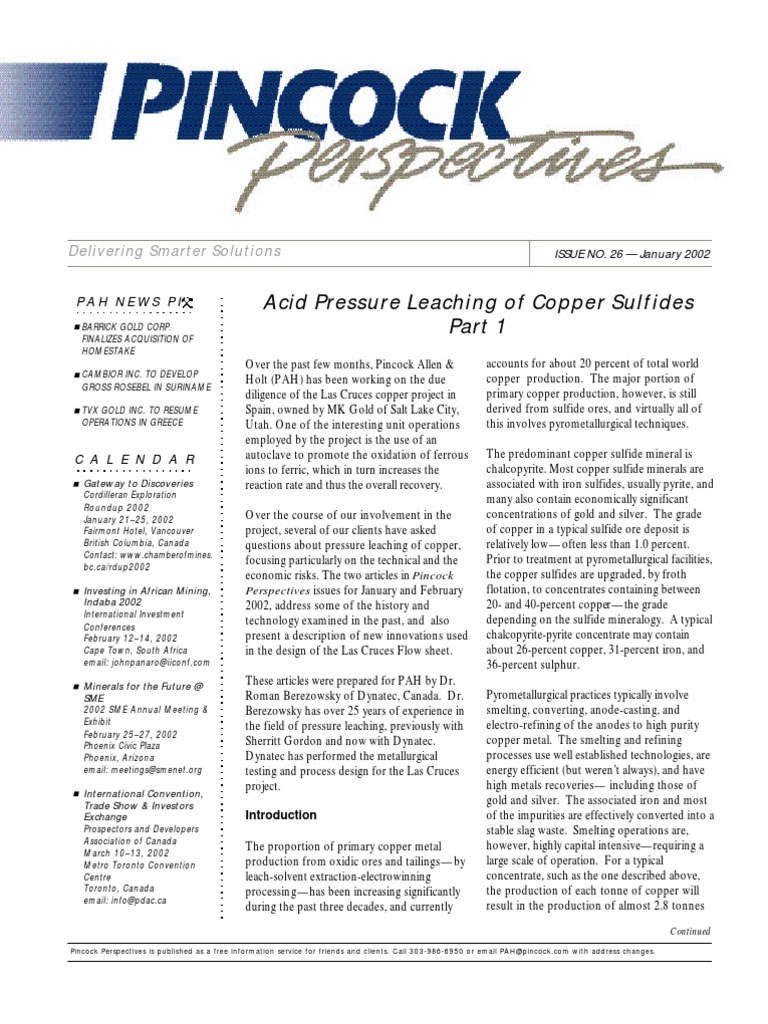 Acid Pressure Leaching of Copper Sulfides: Delivering Smarter Solutions ...