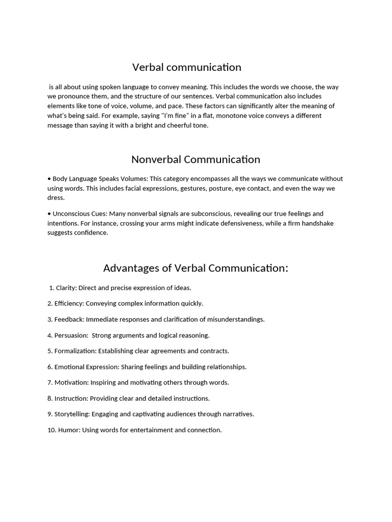 Verbal communic-WPS Office | PDF | Communication | Nonverbal Communication