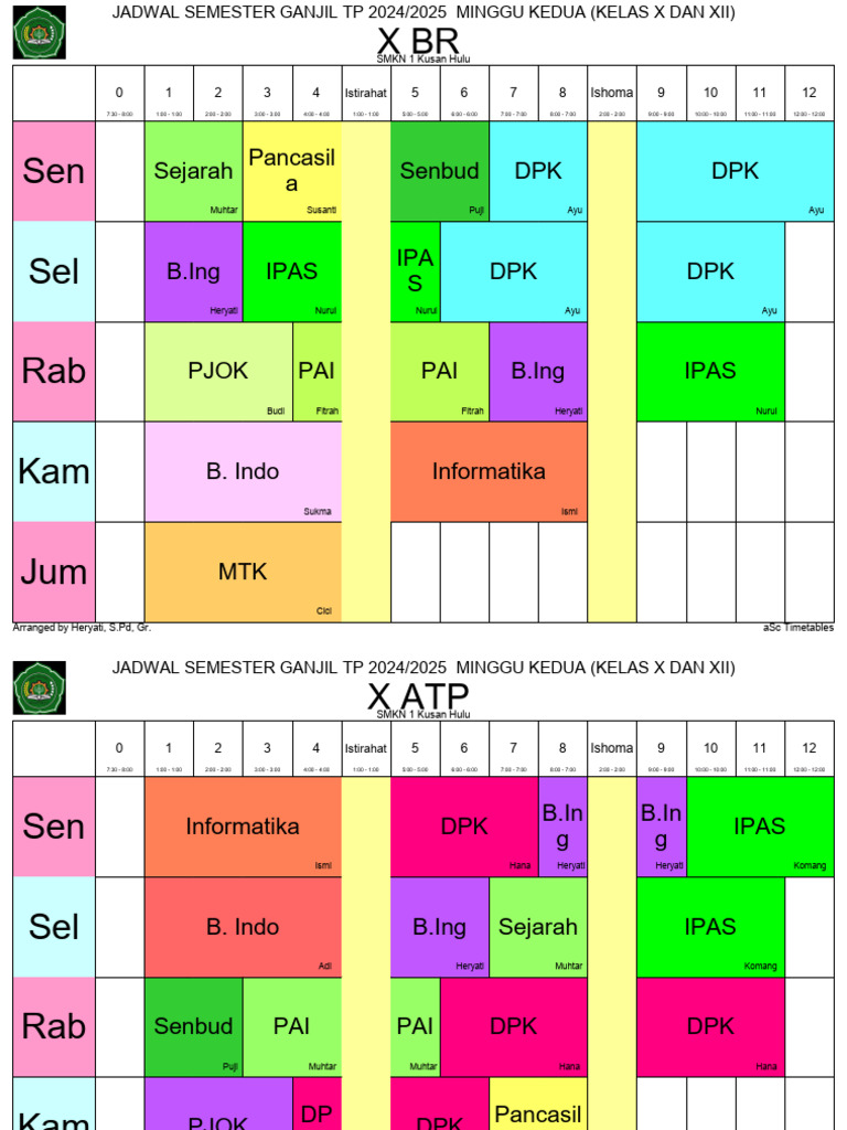 Jadwal KELAS REVISI Minggu KEDUA (X Dan XII) | PDF