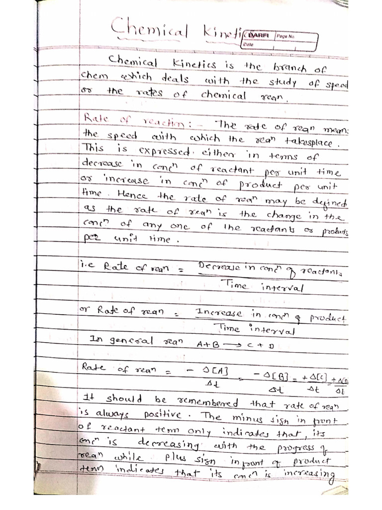 Chemical Kinetics Notes | PDF