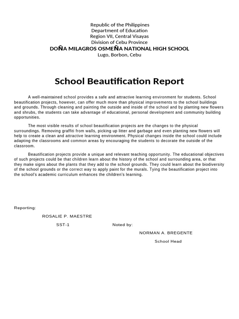 School Beautification Project Report | PDF | Wellness