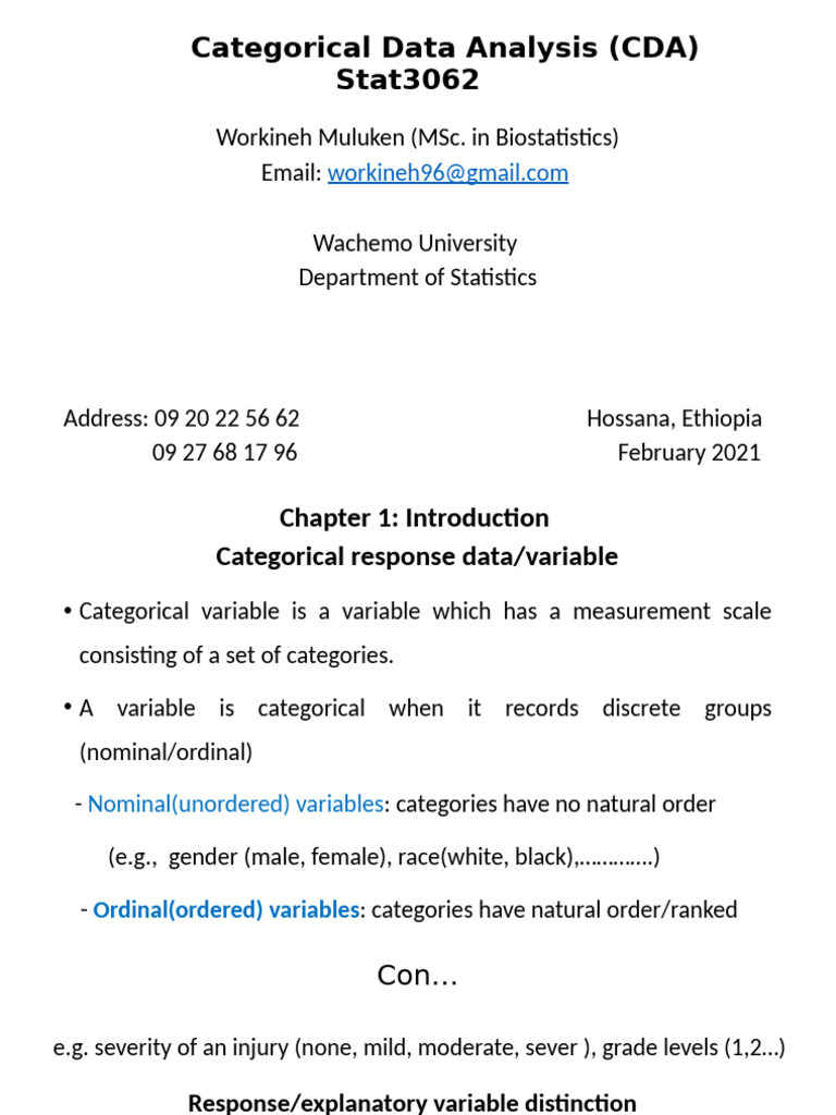 Categorical Data Analysis (CDA) - 1 | PDF | Logistic Regression | Regression Analysis