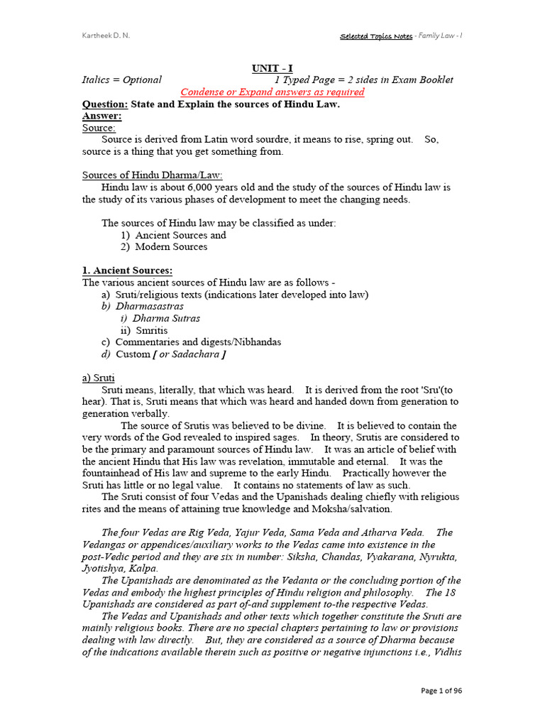 Sources of Hindu Law Explained | PDF | Dharma | Vedas