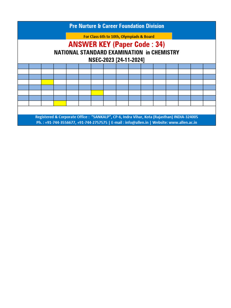 NSEC 2024 Answer Key | PDF | Chemical Reactions | Chlorine