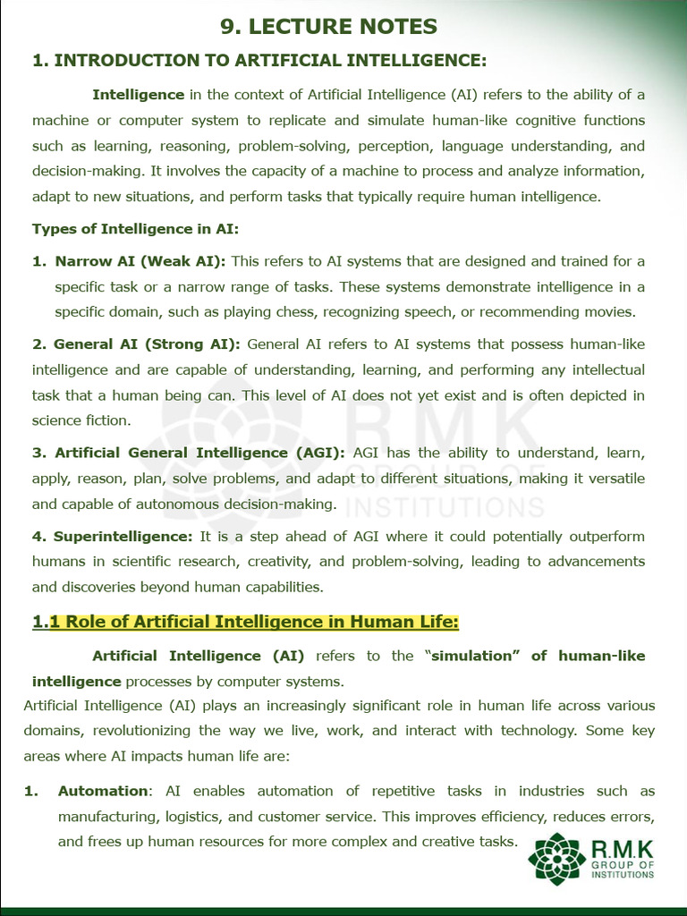 EAI Unit 1_removed | PDF | Artificial Intelligence | Intelligence (AI) & Semantics