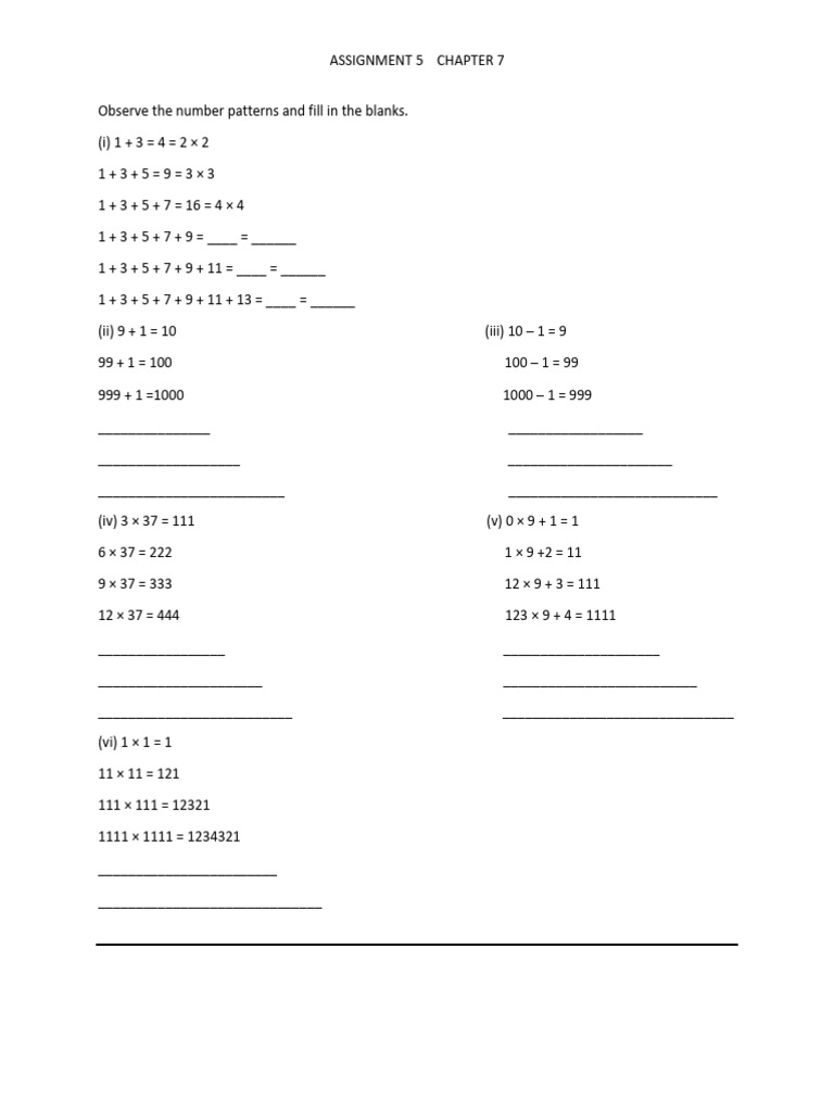 Number Patterns and Sequences Assignment | PDF