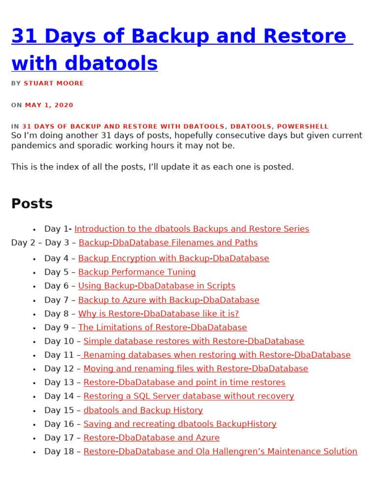 31 Days of Backup and Restore With Dbatools | PDF | Backup | Databases