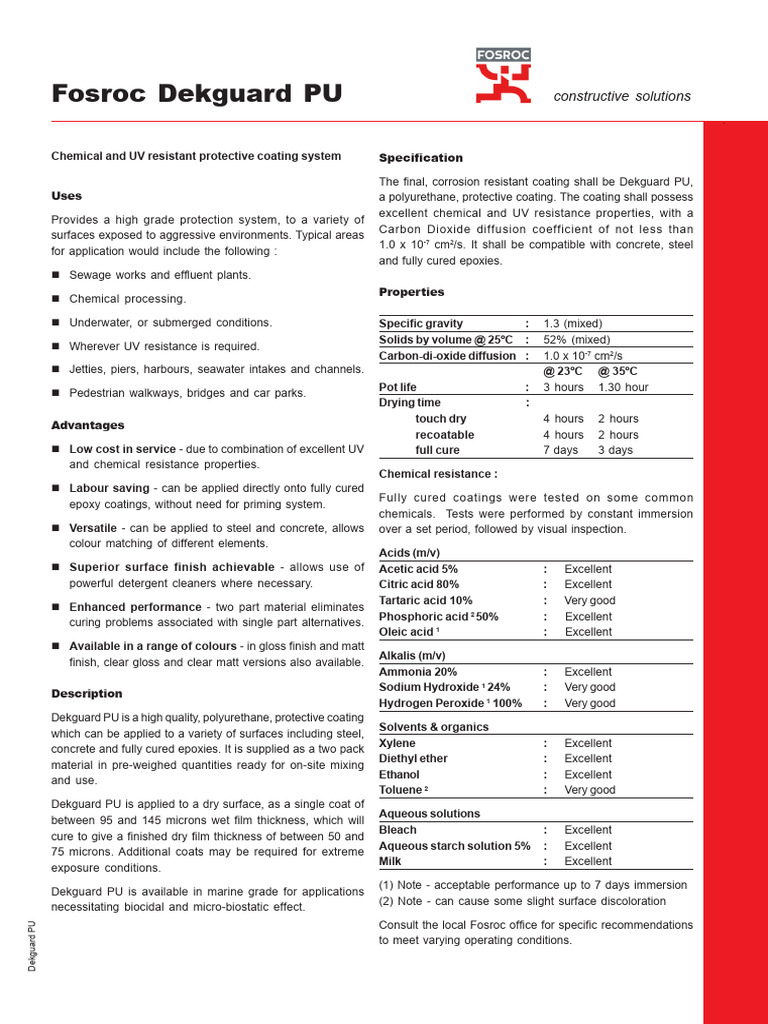 Dekguard PU: UV & Chemical Coating System | PDF | Epoxy | Concrete