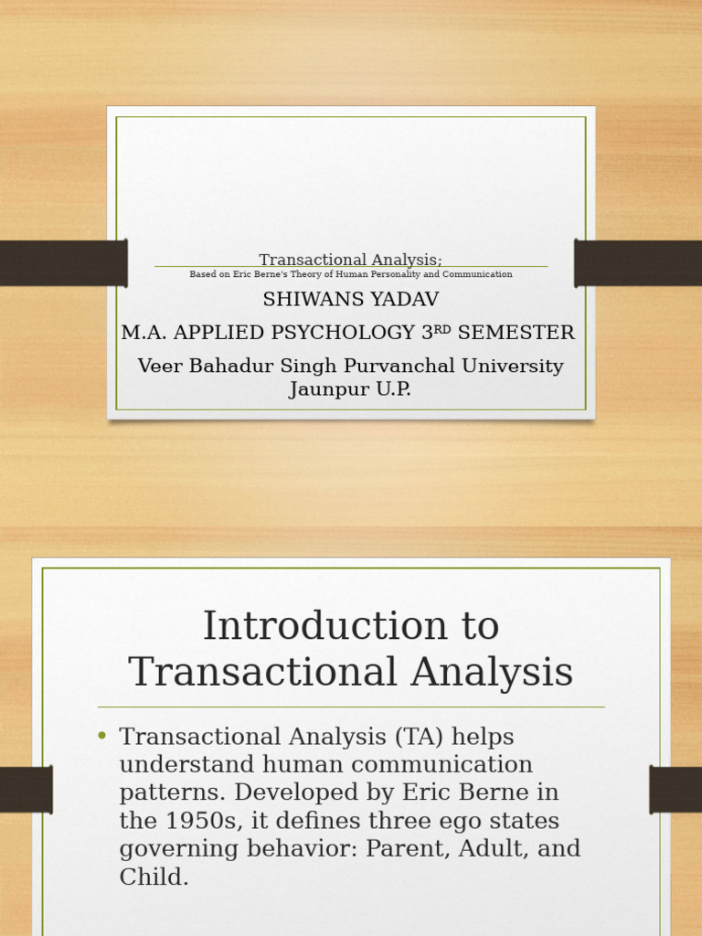 Transactional Analysis | PDF | Behavioural Sciences | Psychological Concepts