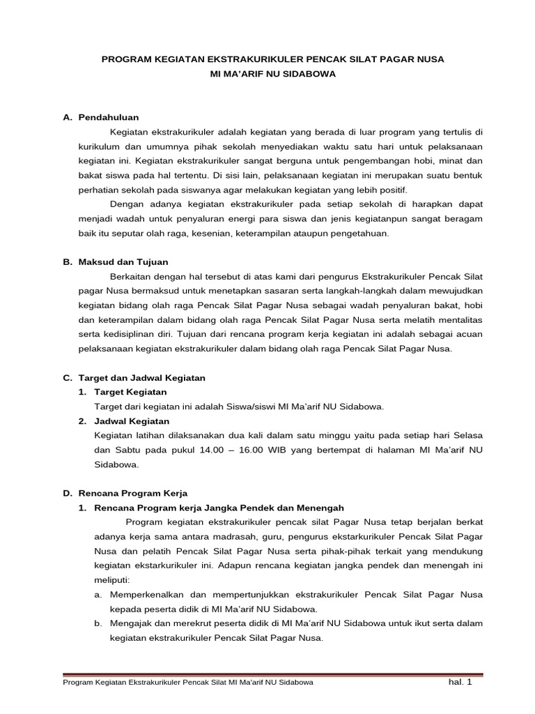 Program Ekstra Pencak Silat | PDF