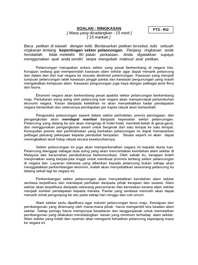 RINGKASAN SET 2 - Sektor Pelancongan | PDF