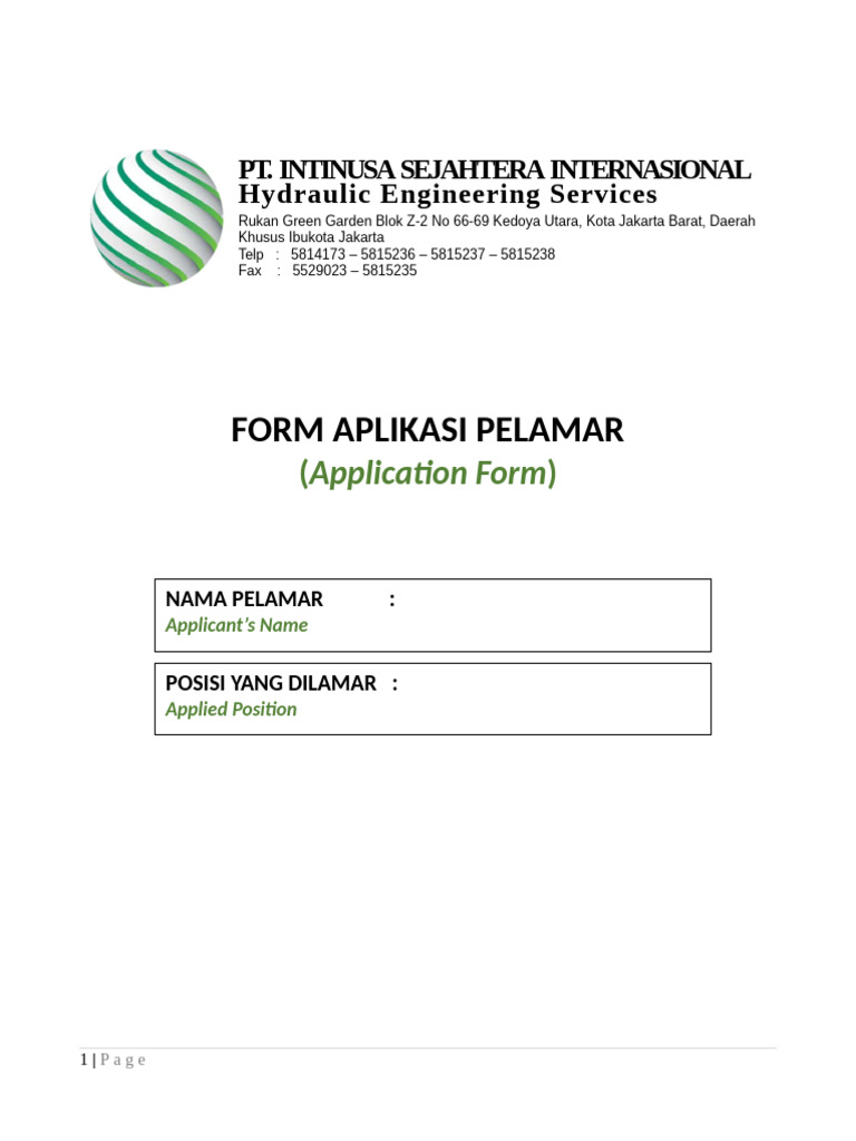 Application Form PT. Intinusa Sejahtera Internasional | PDF