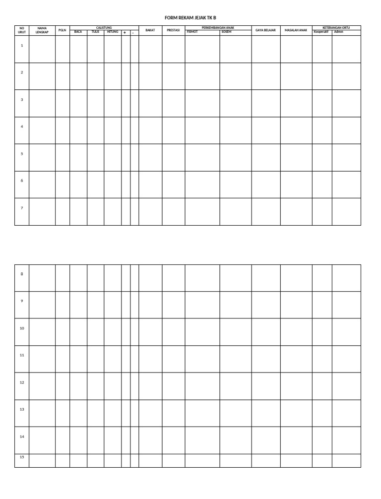Form Rekam Jejak TKB | PDF
