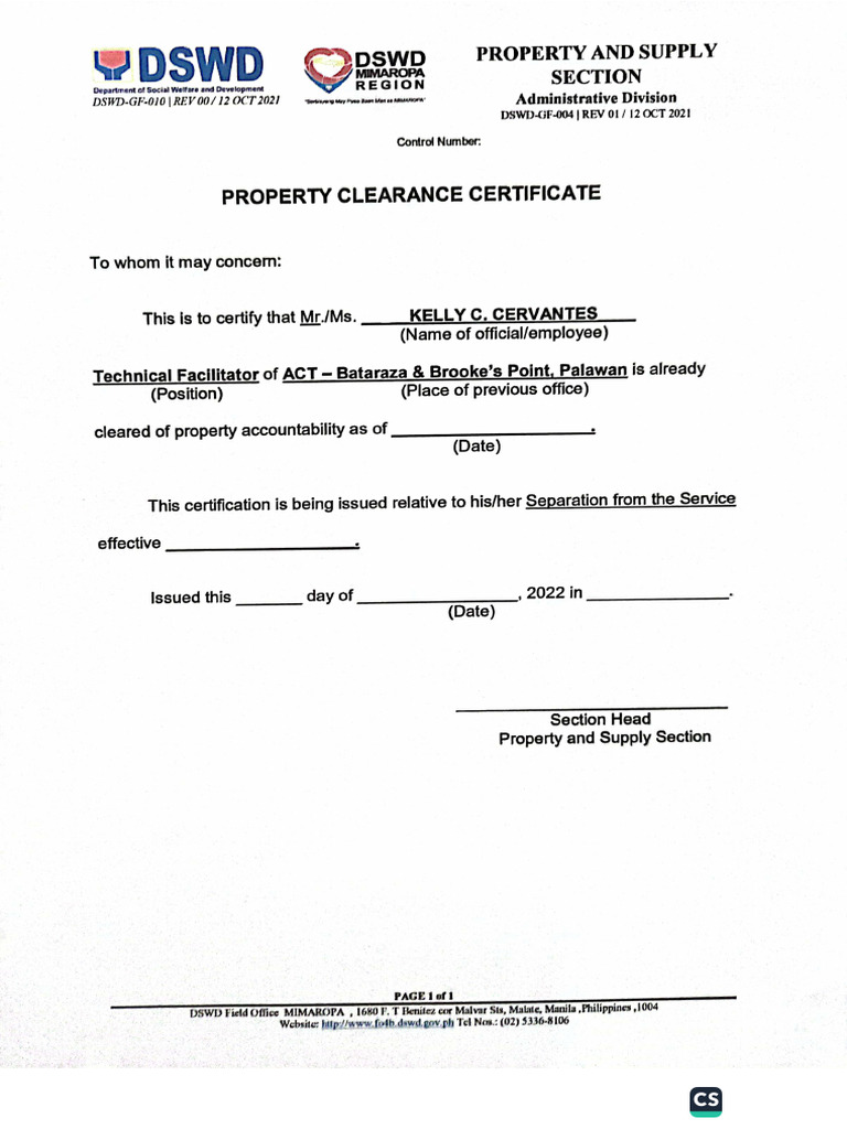 Property Clearance Certificate | PDF