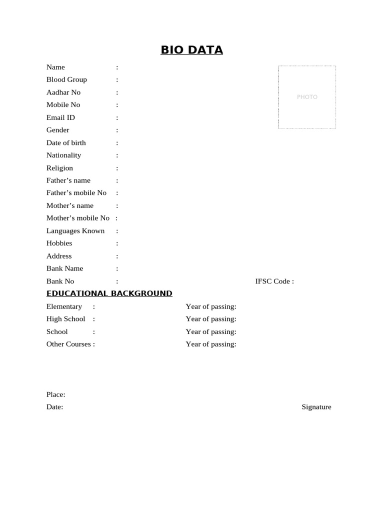 Student Bio Data | PDF | Social Science | Wellness