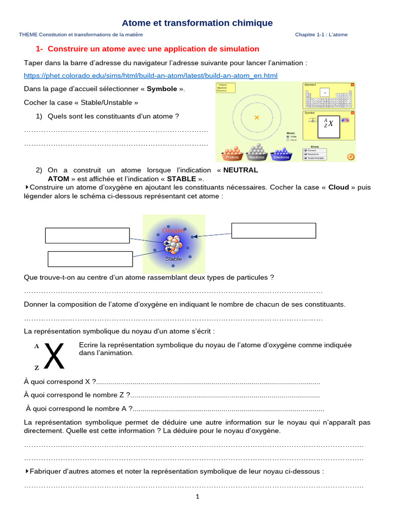 Construire un atome avec simulation PHET | PDF | Atomes | Fer