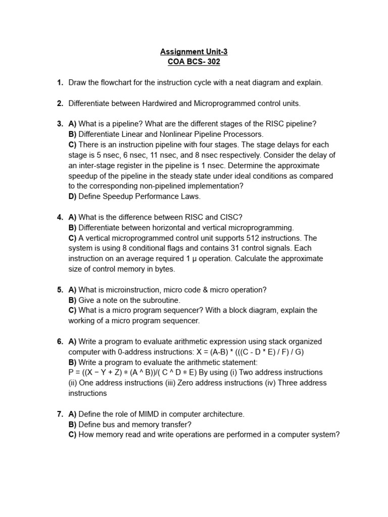 COA Instructions for Unit-3 Assignment | PDF | Teaching Methods & Materials
