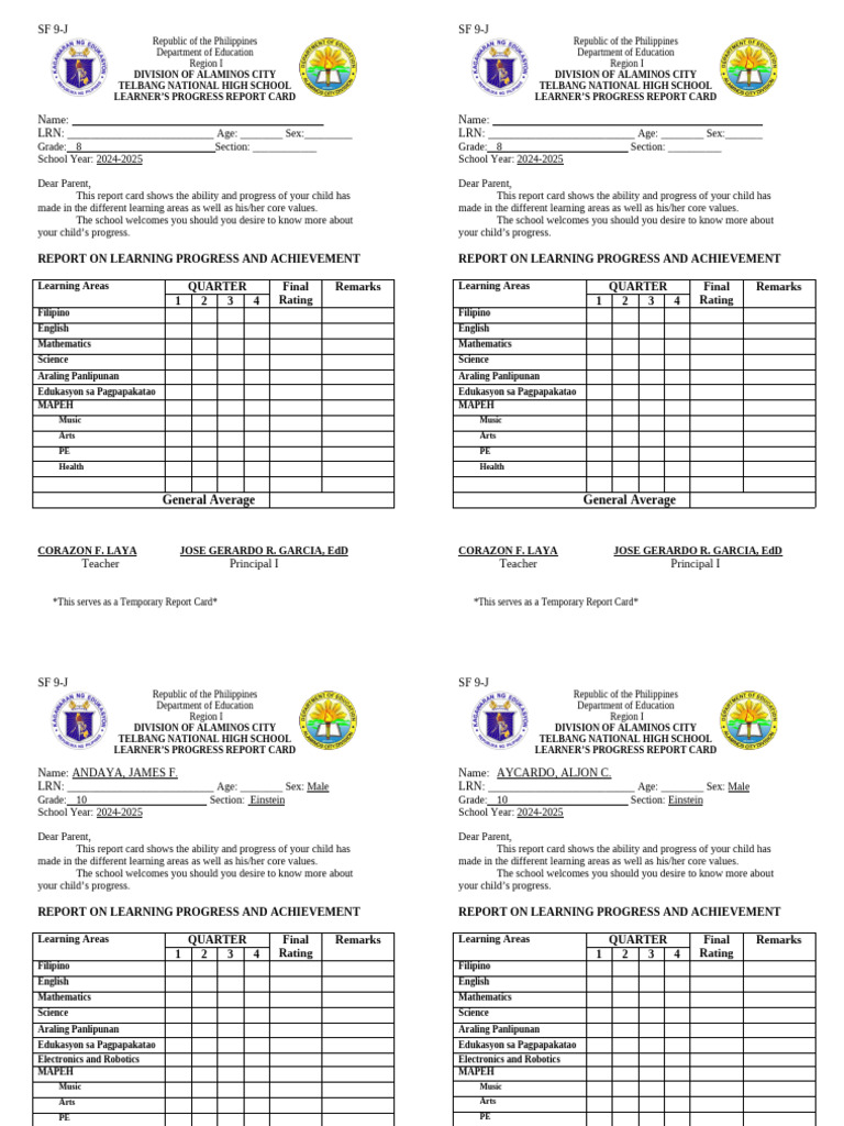 Temp - Card 2022 2023 | PDF | Learning | Philippines