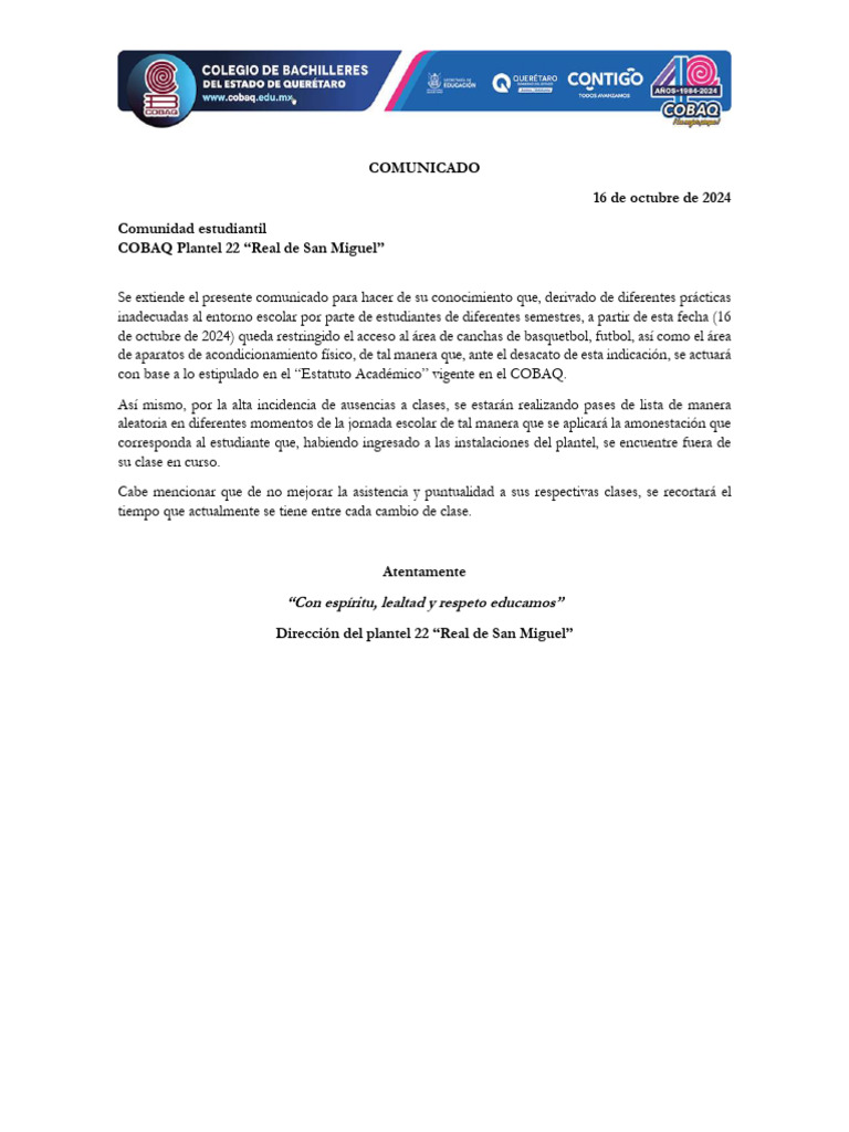 Comunicado Uso de Areas Comunes | PDF