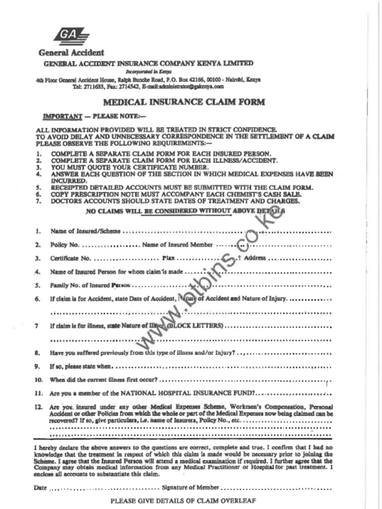 General Accident Medical Claim Form | PDF