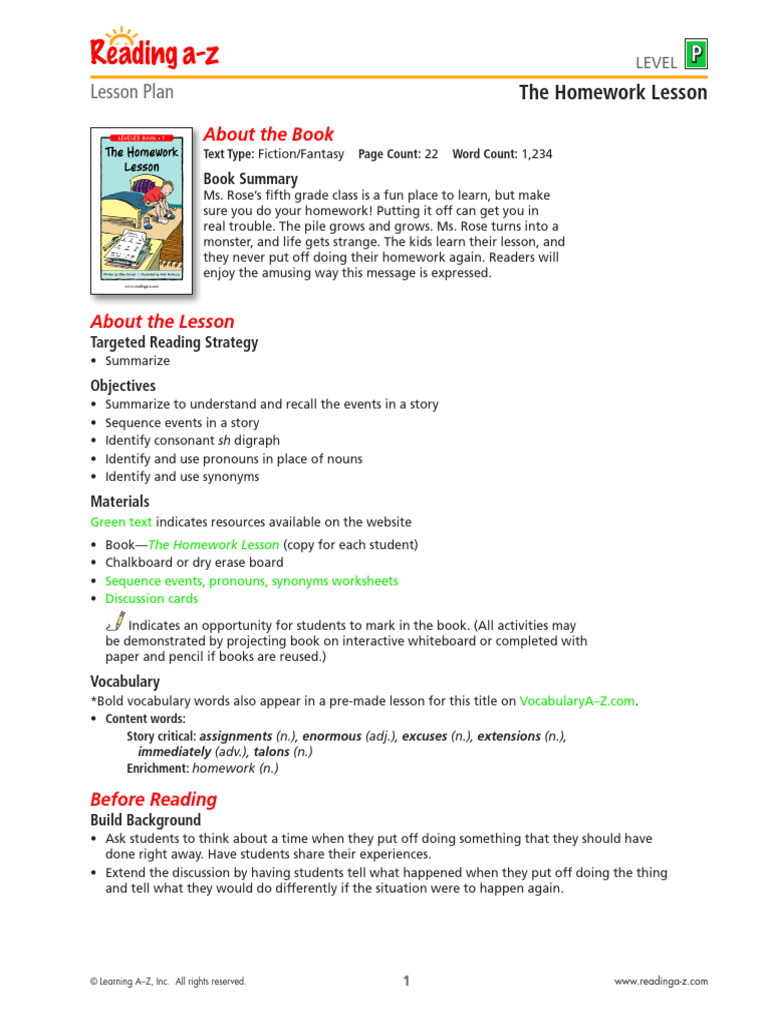 P08-The Homework Lesson | PDF | Reading Comprehension | Learning