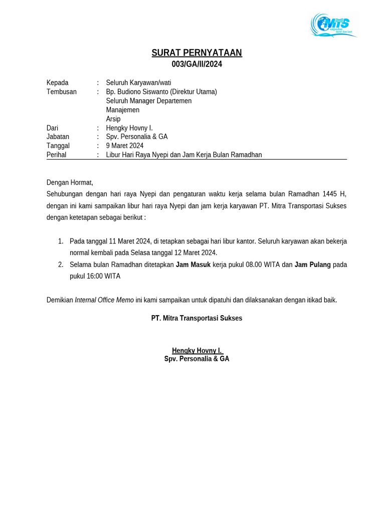 Surat Pernyataan Dilan | PDF