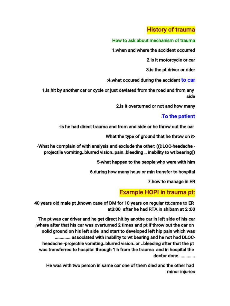 History of Trauma | PDF