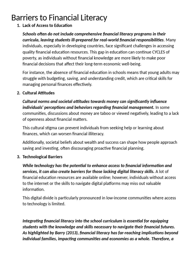 Barriers To Financial Literacy | PDF | Literacy | Financial Literacy