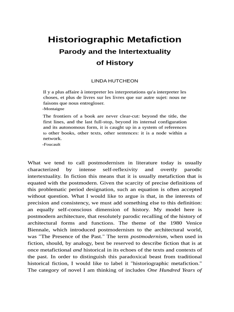Historiographic Metafiction | PDF | Postmodernism | Intertextuality