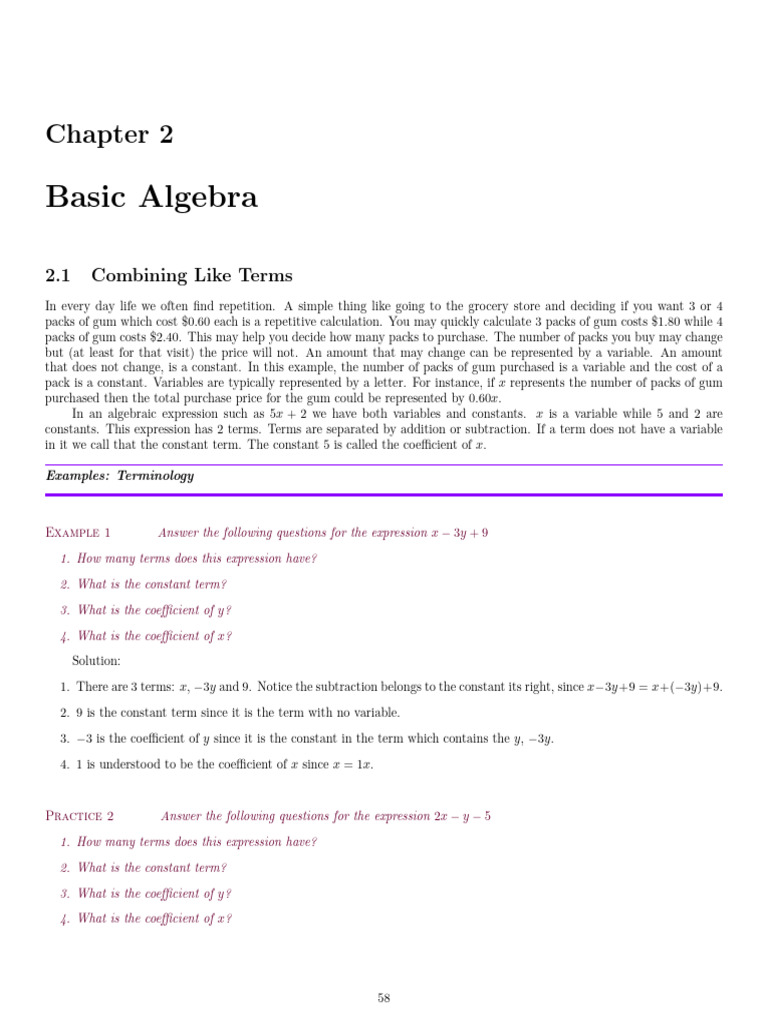 Lec 2 Basic Algebra Equations and Problem Solving | PDF | Equations | Variable (Mathematics)