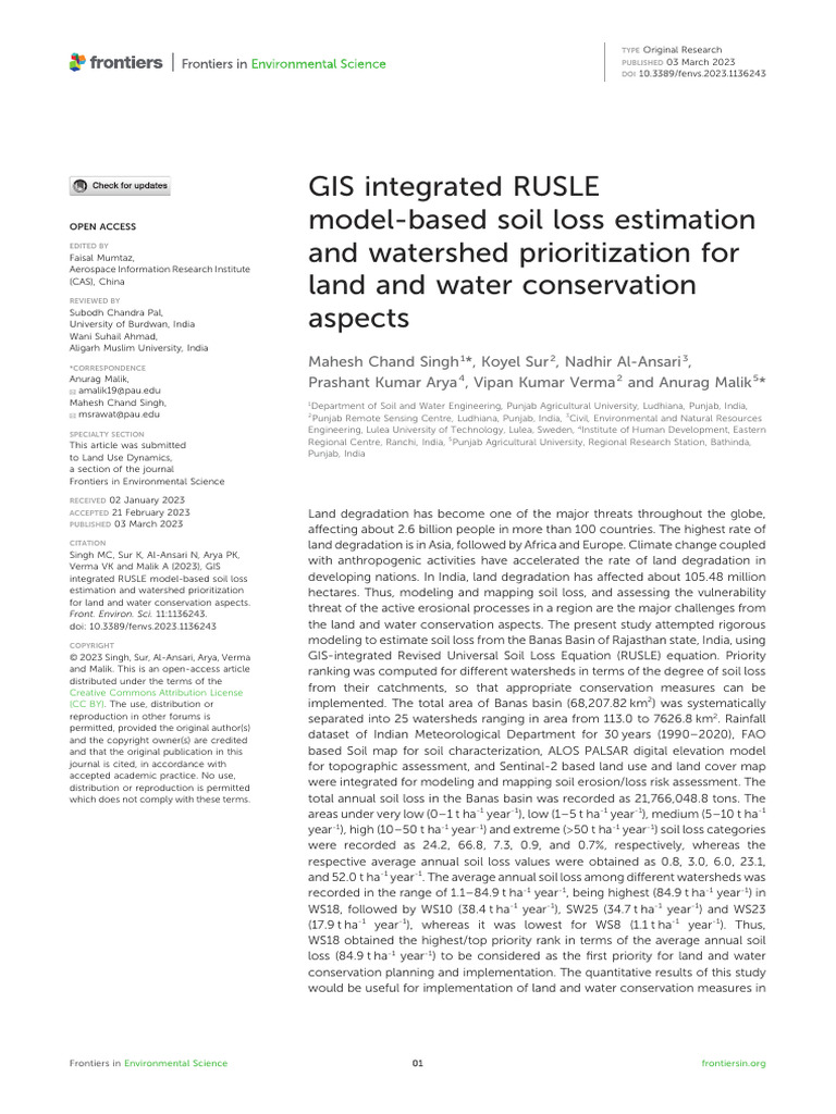 2023 - GIS Integrated RUSLE Model-Based Soil Loss Estimation and ...
