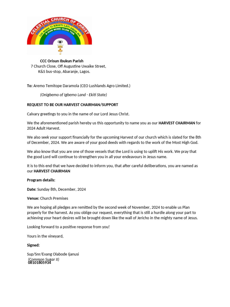 Orisun Ibukun Chairman Letter | PDF