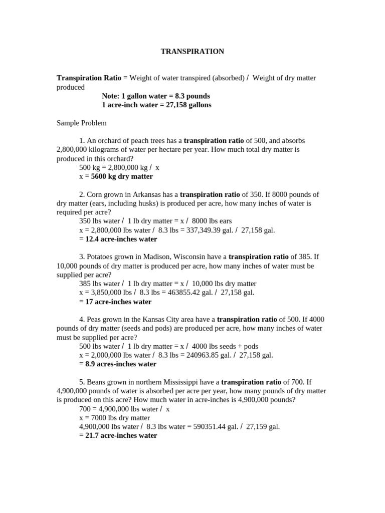 EXM - Area 2 - Transpiration | PDF