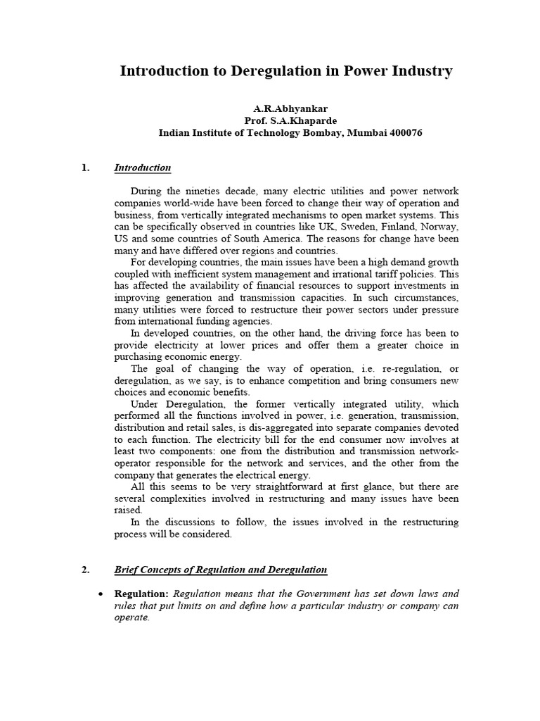 Power Industry Deregulation Guide | PDF