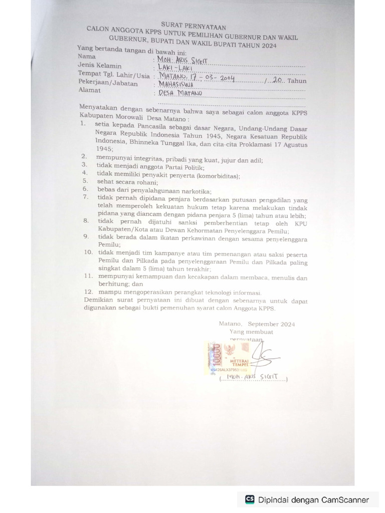 Surat Pernyataan Sigit | PDF