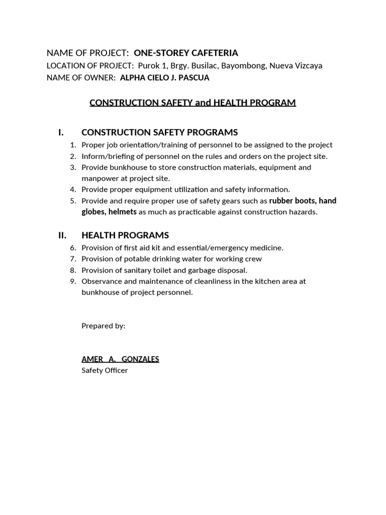 Construction Safety and Health Program | PDF