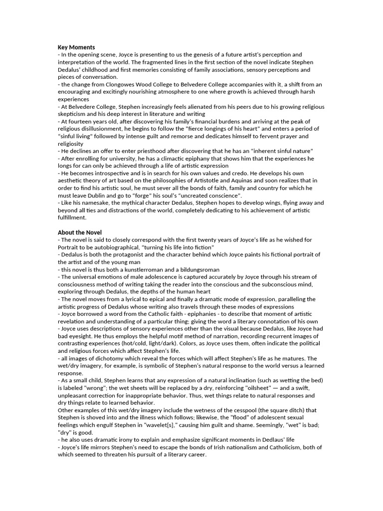 A Portrait of the Artist Notes | PDF | James Joyce