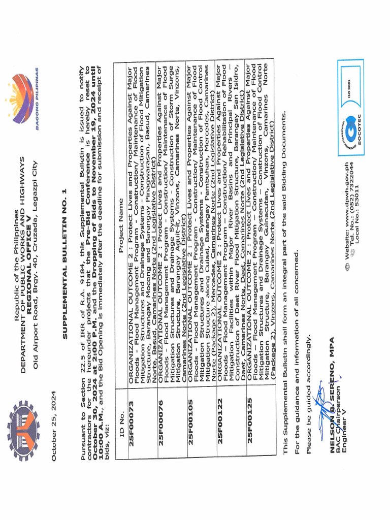 Supplemental Bulletin No. 1 | PDF