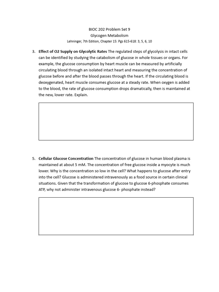 BIOC 202 Problem Set 9-2 | PDF | Glycolysis | Glycogen