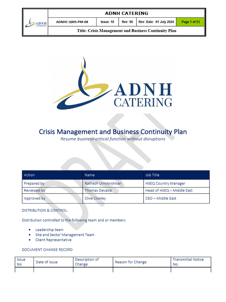 Crisis Management and Business Continuity Plan | PDF | Crisis ...