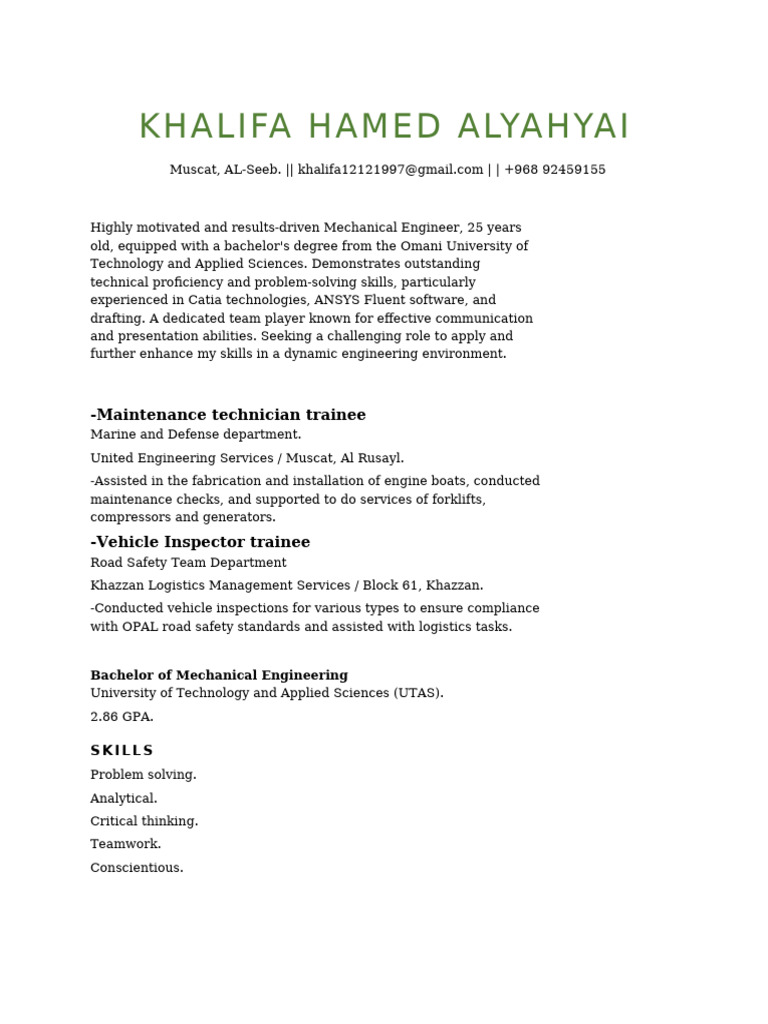 Khalifa CV For OQ | PDF