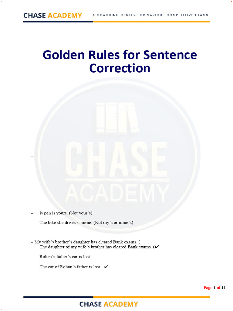 Golden Rules For Sentence Correction PDF Download 2 | PDF | Grammatical Number | Grammatical Tense