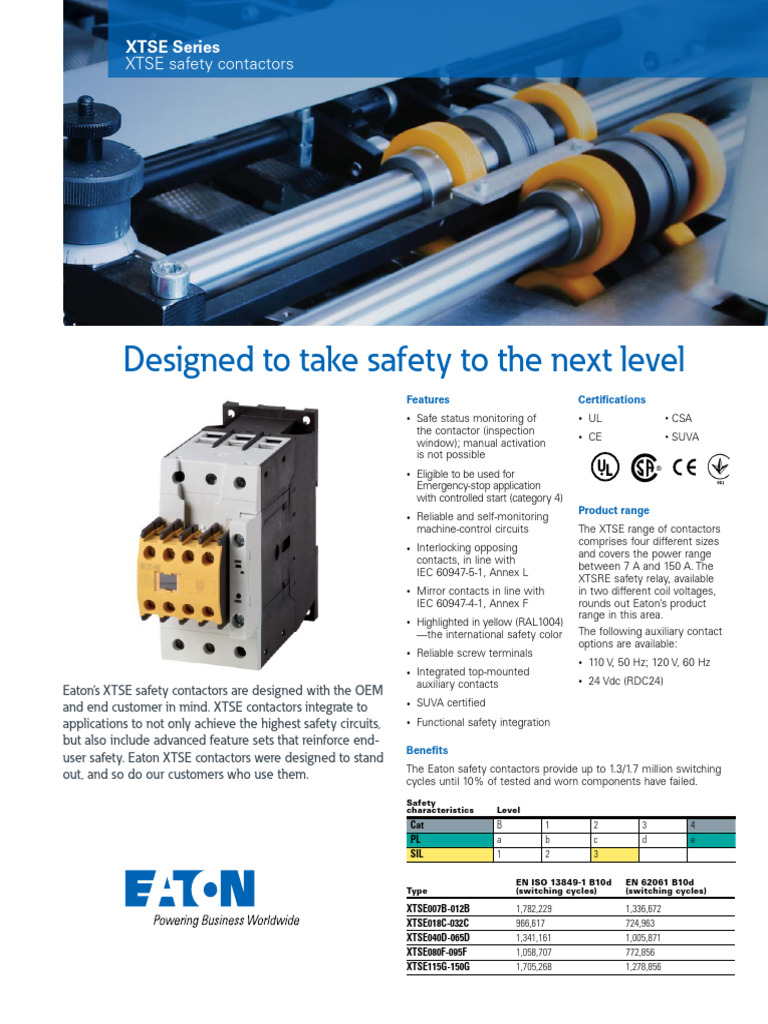 Eaton - XT Safety Contactors Pa034003en | PDF | Relay | Manufactured Goods