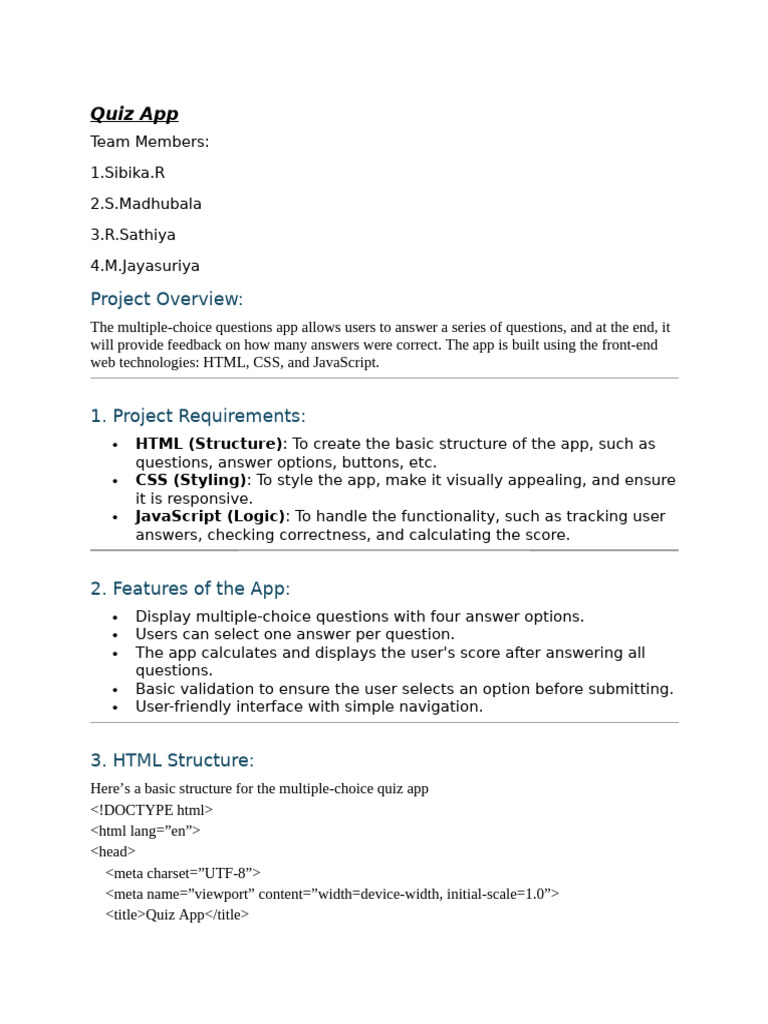 Multiple-Choice Quiz App Overview | PDF