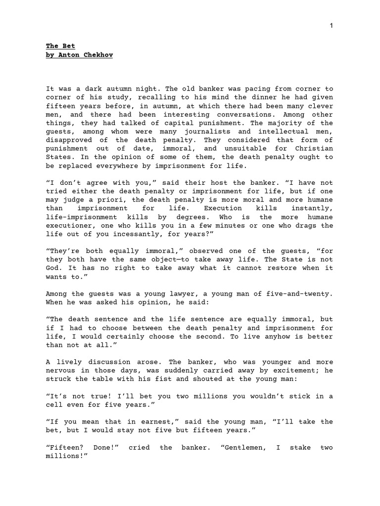 The Bet by Anton Chekhov | PDF | Capital Punishment