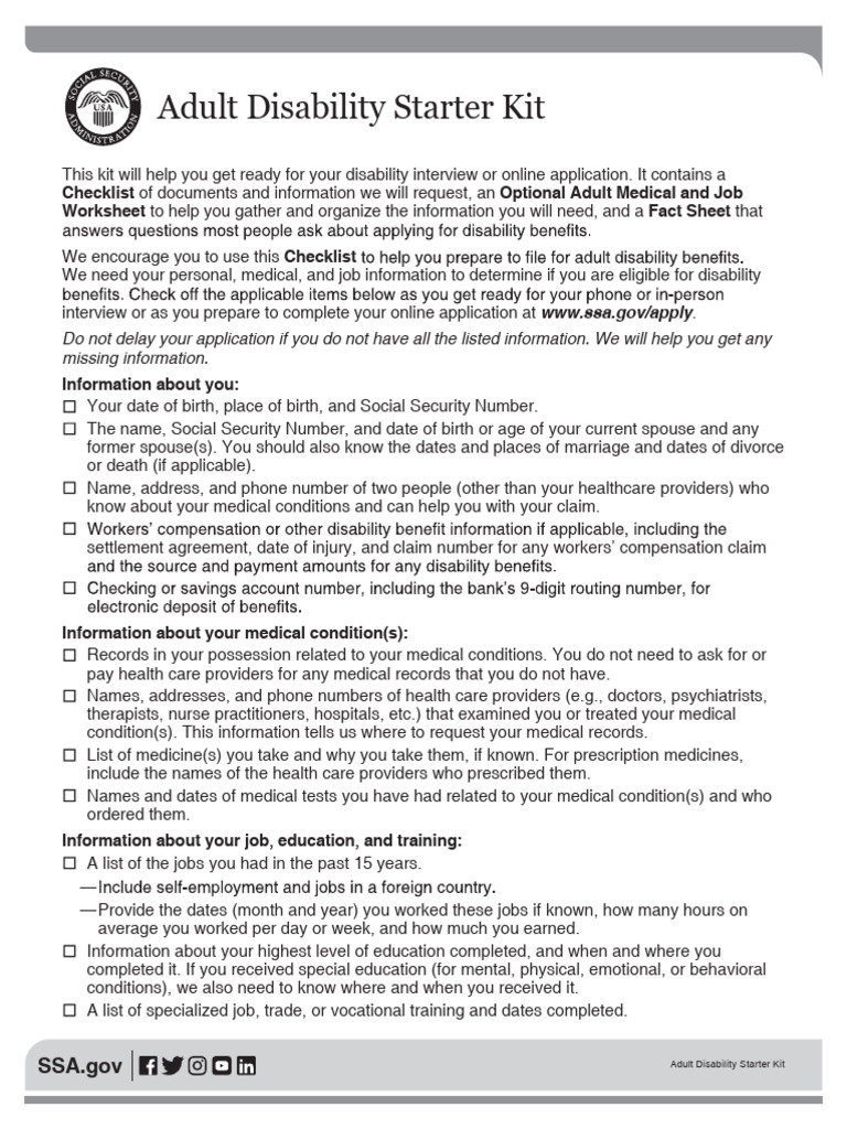 Adult Disability Starter Kit Checklist | PDF | Health Professional ...