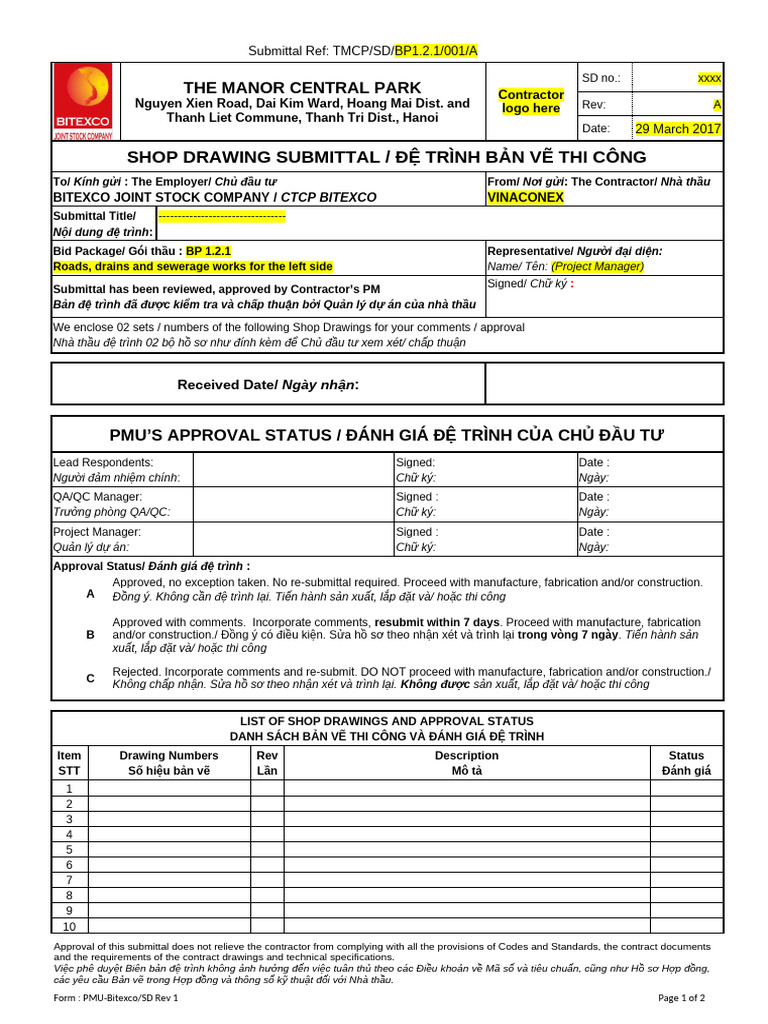 06 SD Form - Shop Drawing Submittal (Rev-1) | PDF