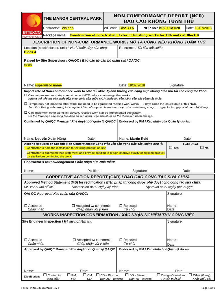 05 NCR Form - Non Comformance Report (Rev-1) | PDF